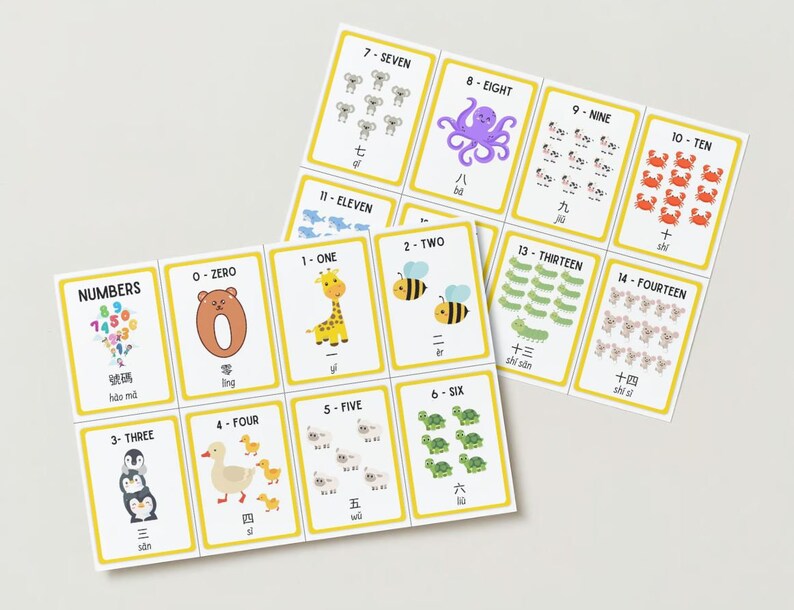 Numbers (0-20) - English, Traditional Chinese & Pinyin Flash Cards - Etsy