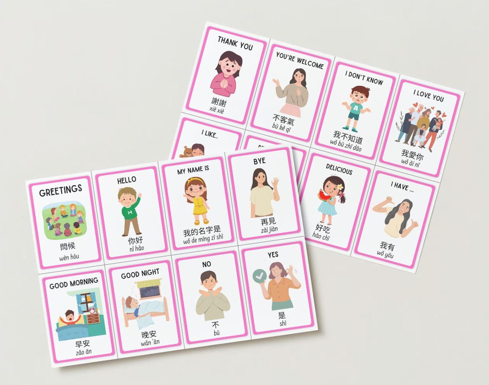 Greetings - English, Traditional Chinese & Pinyin Flash Cards - Etsy