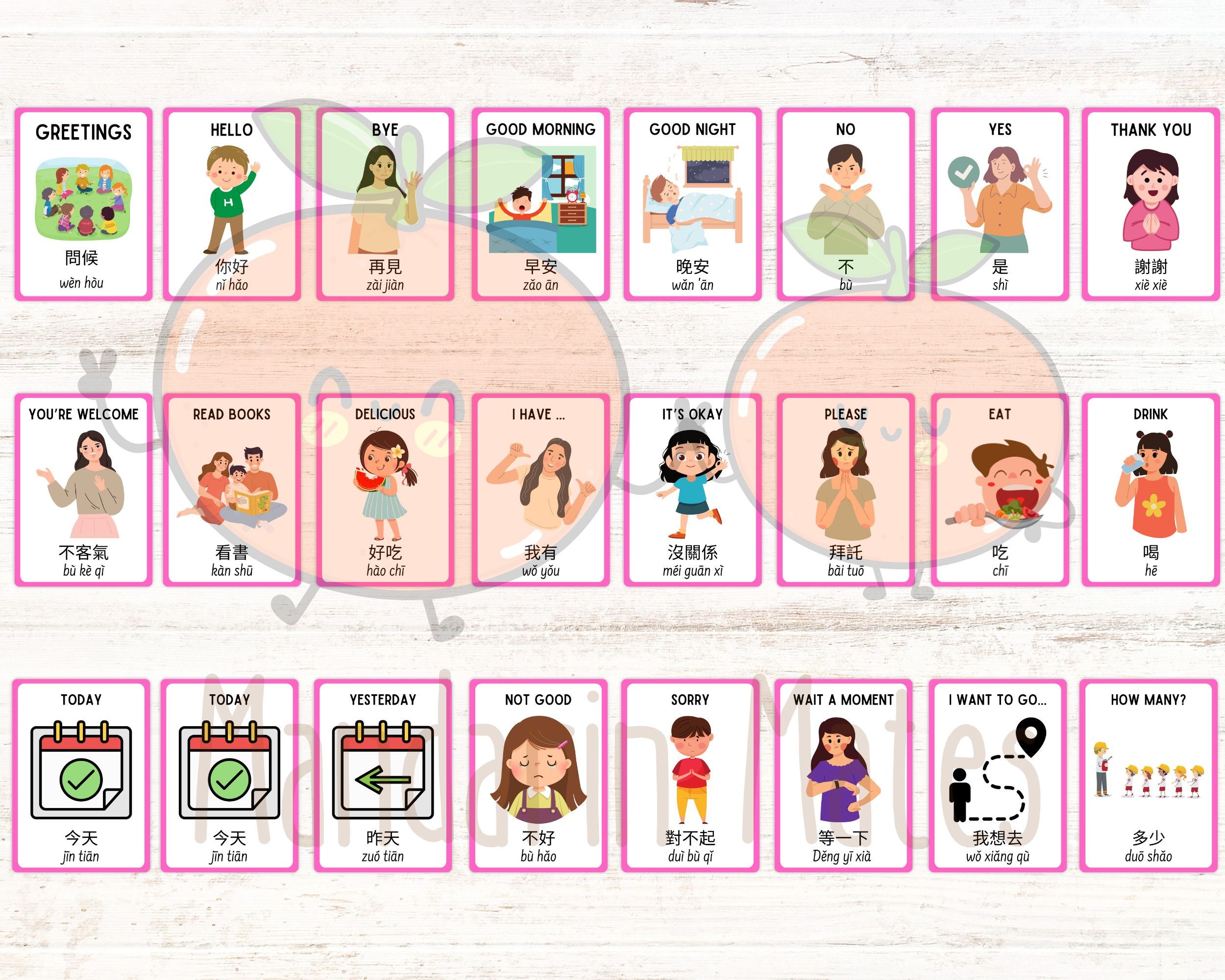 Greetings - English, Traditional Chinese & Pinyin Flash Cards - Etsy