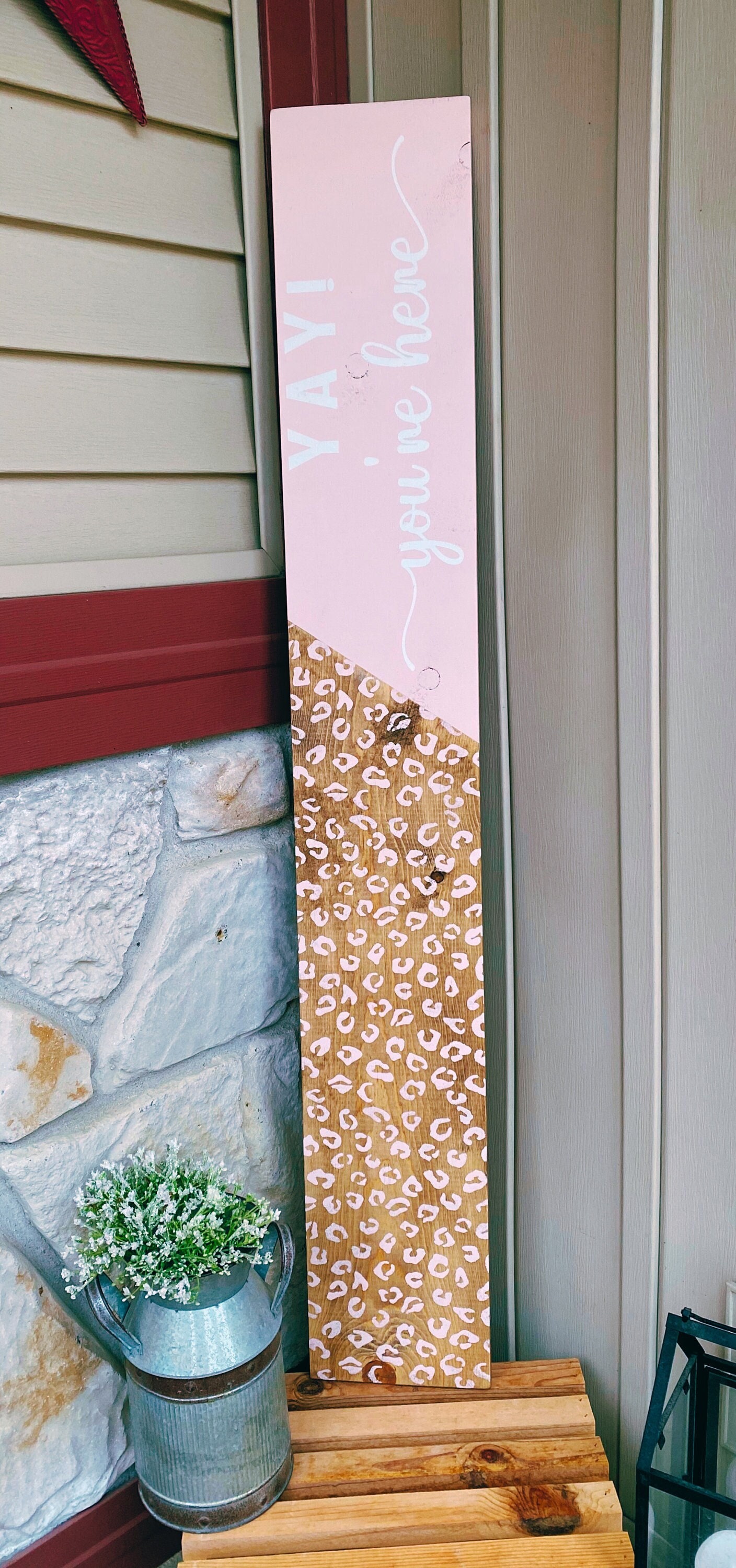 Chic Leopard Print Welcome Porch Sign 'yay You're Here' Greeting ...