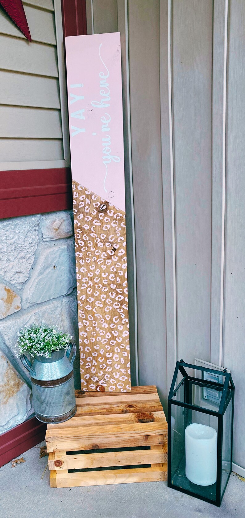 Chic Leopard Print Welcome Porch Sign 'yay You're Here' Greeting ...