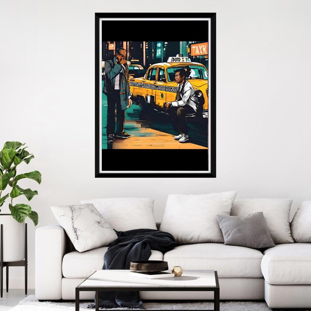 City Taxi Scene Elegance: Premium Art Print for Modern Urban Ambiance ...