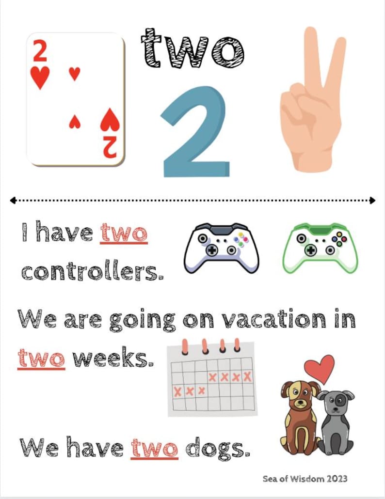 Grammar Posters Homophones To, Too & Two - Etsy