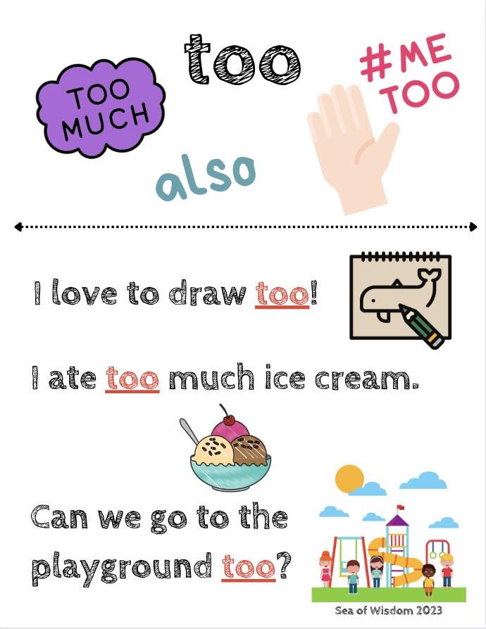 Grammar Posters Homophones To, Too & Two - Etsy
