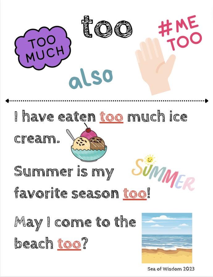 Grammar Posters- Homophones To, Too & Two - Etsy