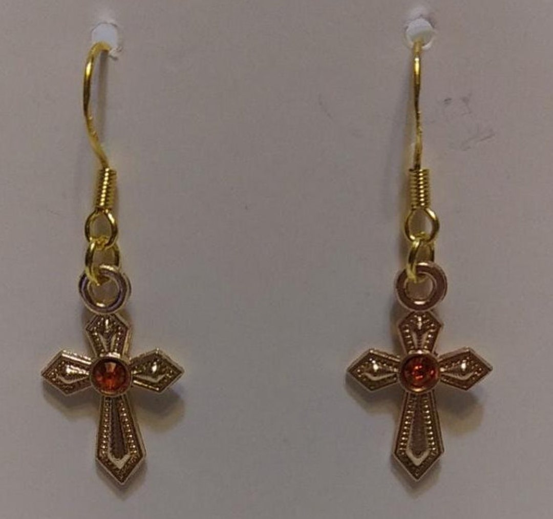 Gold Cross Earrings - Red - Etsy
