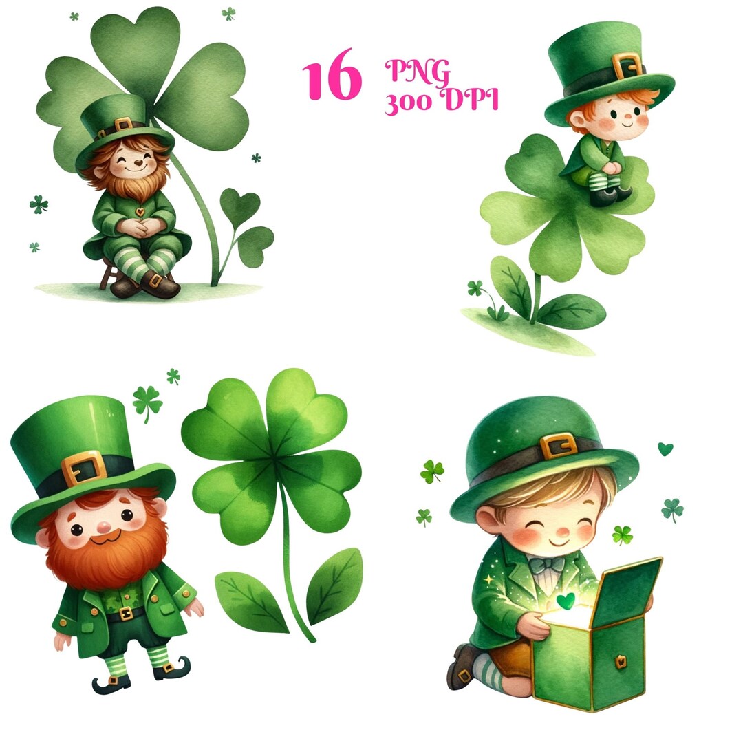 St.patrick’s Day Leprachaun Clipart, 16 PNG Watercolor Clipart ...