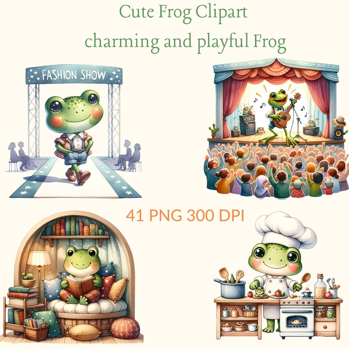 Watercolor Cute Frog Clipart, 41 PNG Charming and Playful Frog, Frog ...