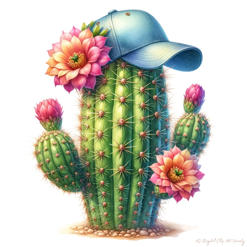 A Set of 5 Cute & Bright Blooming Cactus Clip Art PNG, Digital Download ...