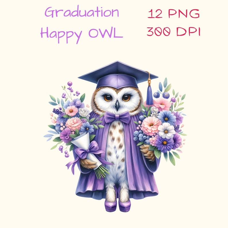 Graduation Owl Clipart, Watercolor Illustration 12 PNG, Congratulation ...