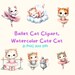 Ballet Cat Clipart, 21 PNG Watercolor Cute Cat Instant Download ...