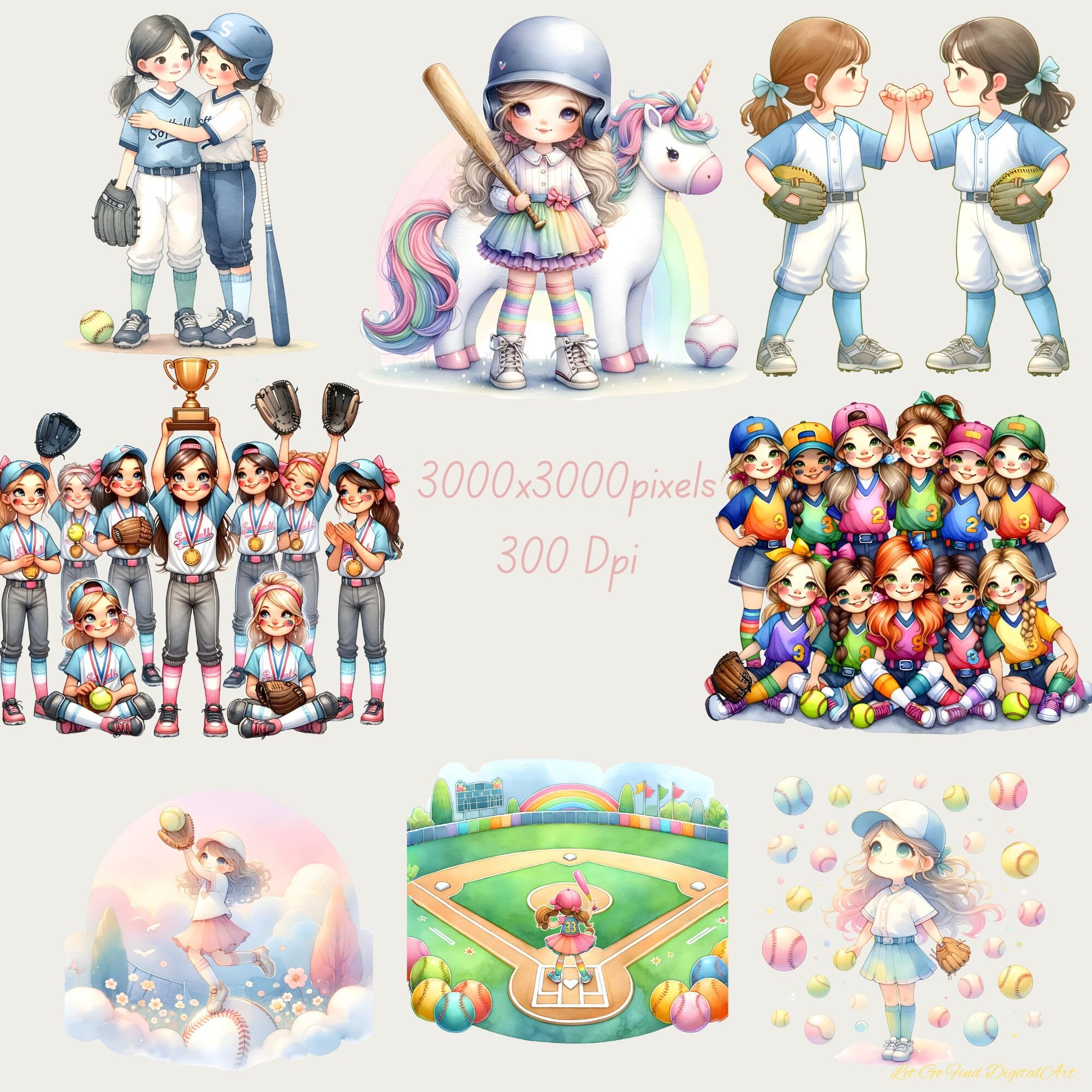 Softball Clipart Sport Watercolor, 25 PNG Digital Files Are in High ...