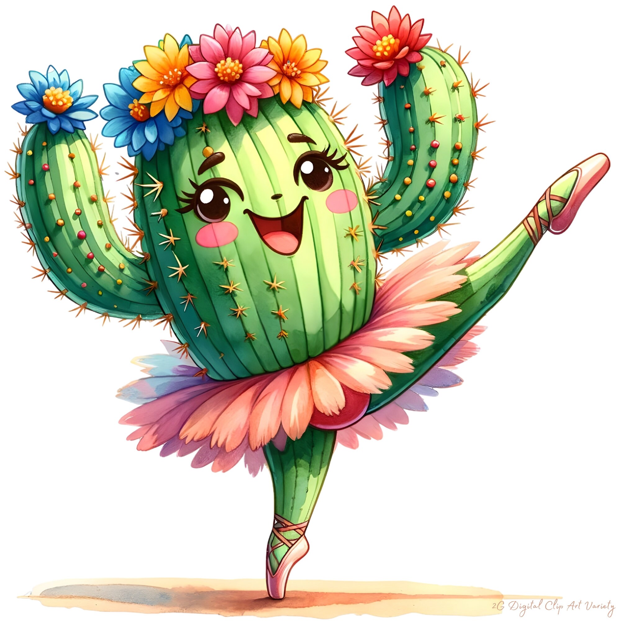 A Set of 5 Cute & Bright Blooming Cactus Clip Art PNG, Digital Download ...