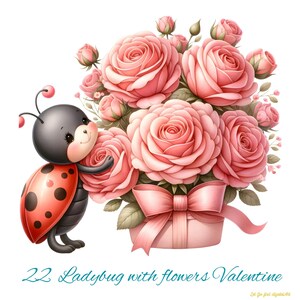 Ladybug Clipart, Watercolor 22 PNG, Ladybug With Flowers Valentine ...
