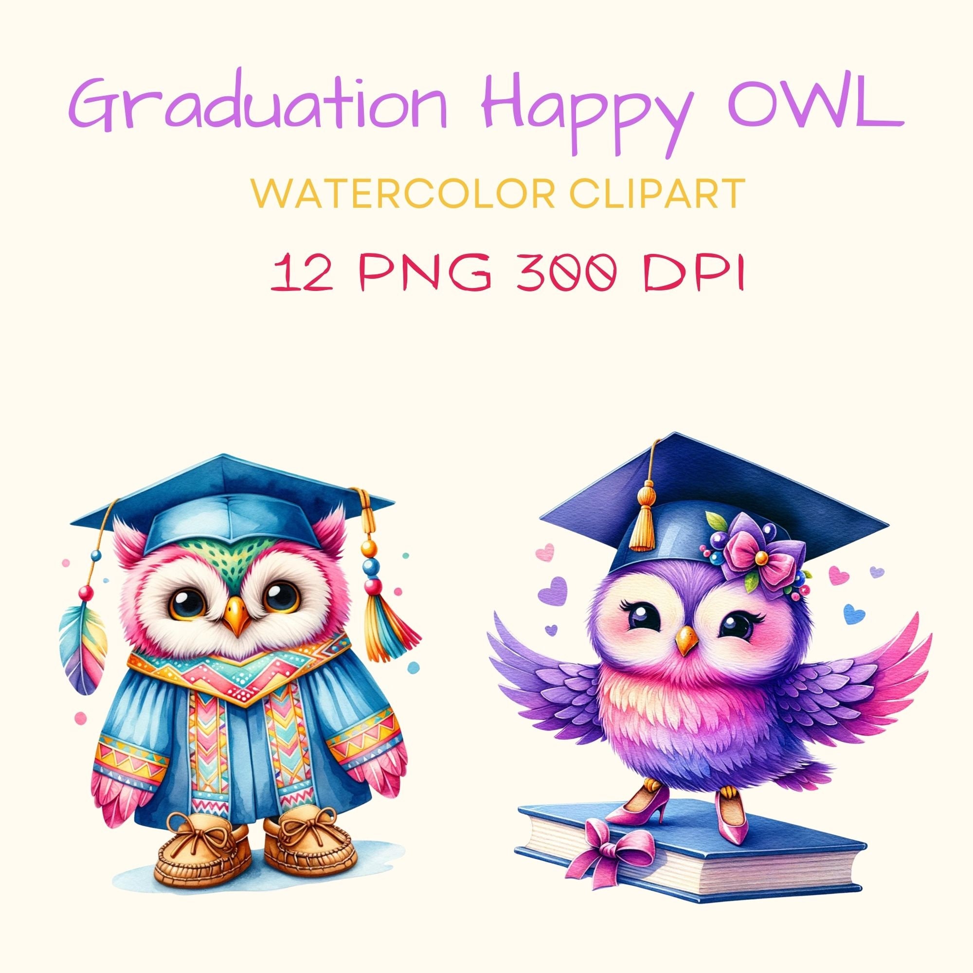 Graduation Owl Clipart, Watercolor Illustration 12 PNG, Congratulation ...
