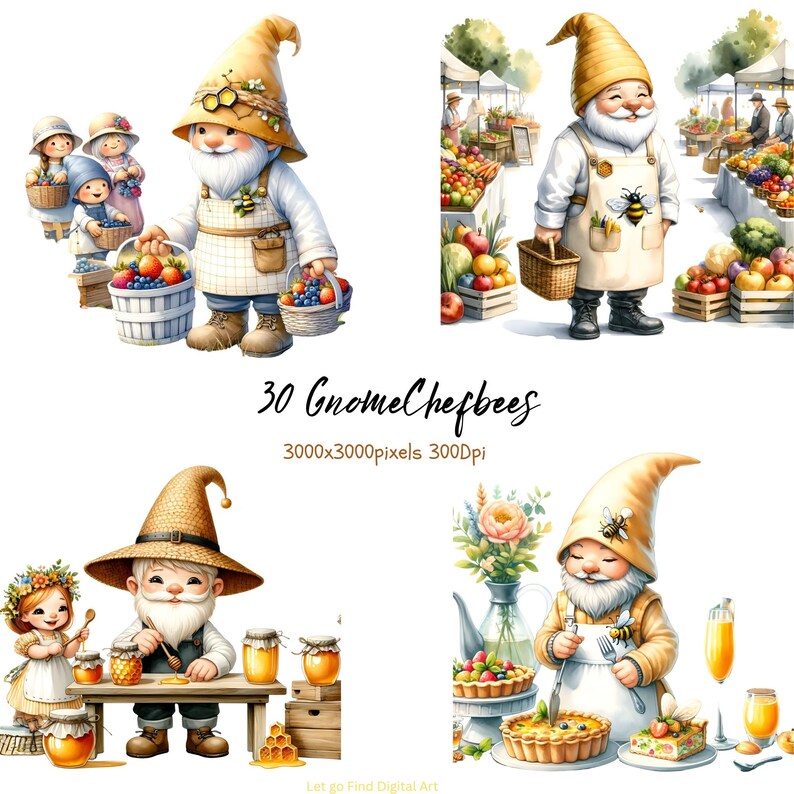 Chef Gnome Watercolor Clip Art, 30 PNG Gnome Chef Bees, Digital File ...