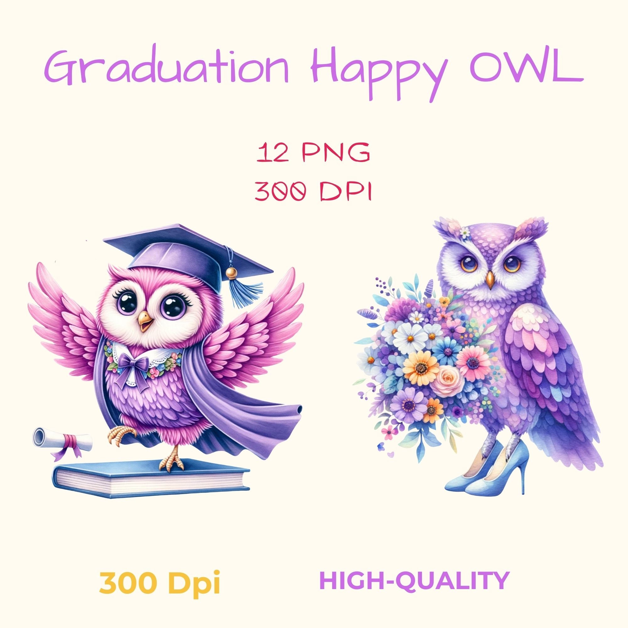 Graduation Owl Clipart, Watercolor Illustration 12 PNG, Congratulation ...