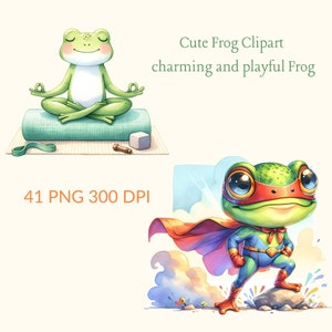 Watercolor Cute Frog Clipart, 41 PNG Charming and Playful Frog, Frog ...