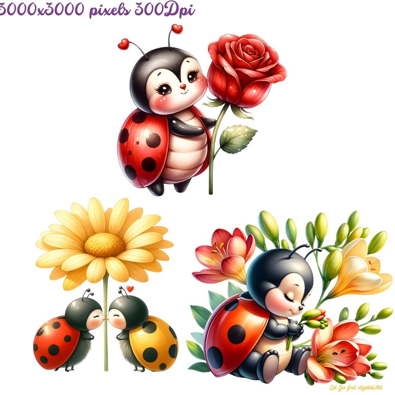 Ladybug Clipart, Watercolor 22 PNG, Ladybug With Flowers Valentine ...