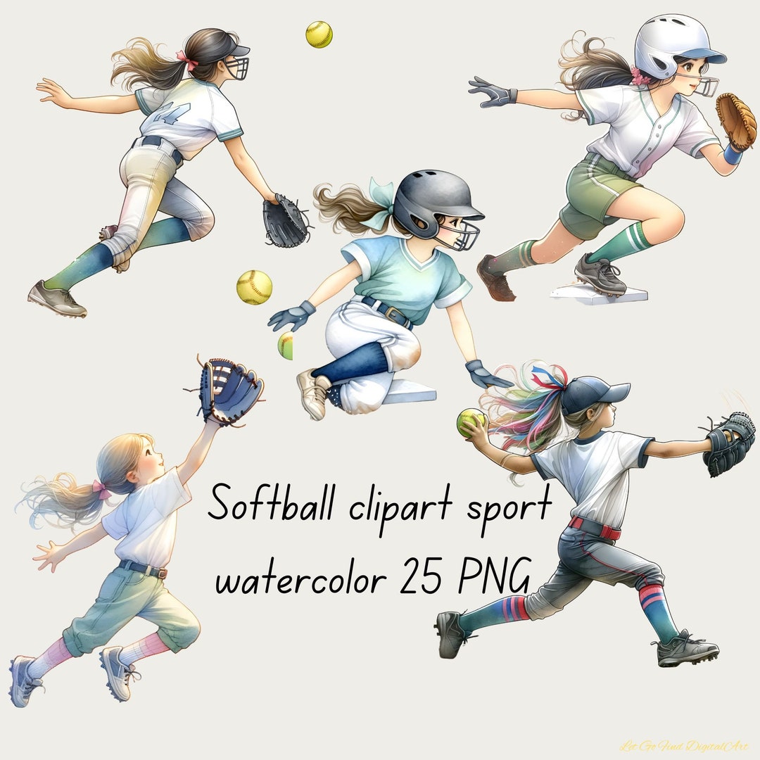 Softball Clipart Sport Watercolor, 25 PNG Digital Files Are in High ...