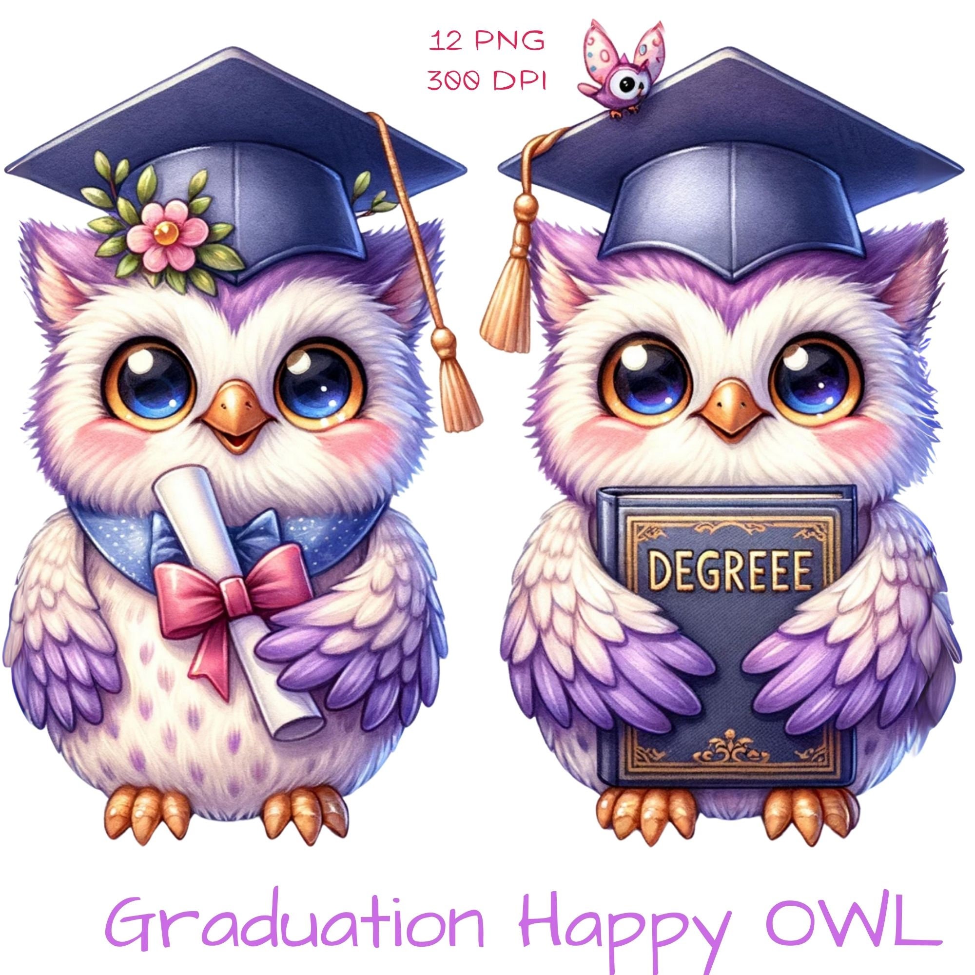 Graduation Owl Clipart, Watercolor Illustration 12 PNG, Congratulation ...