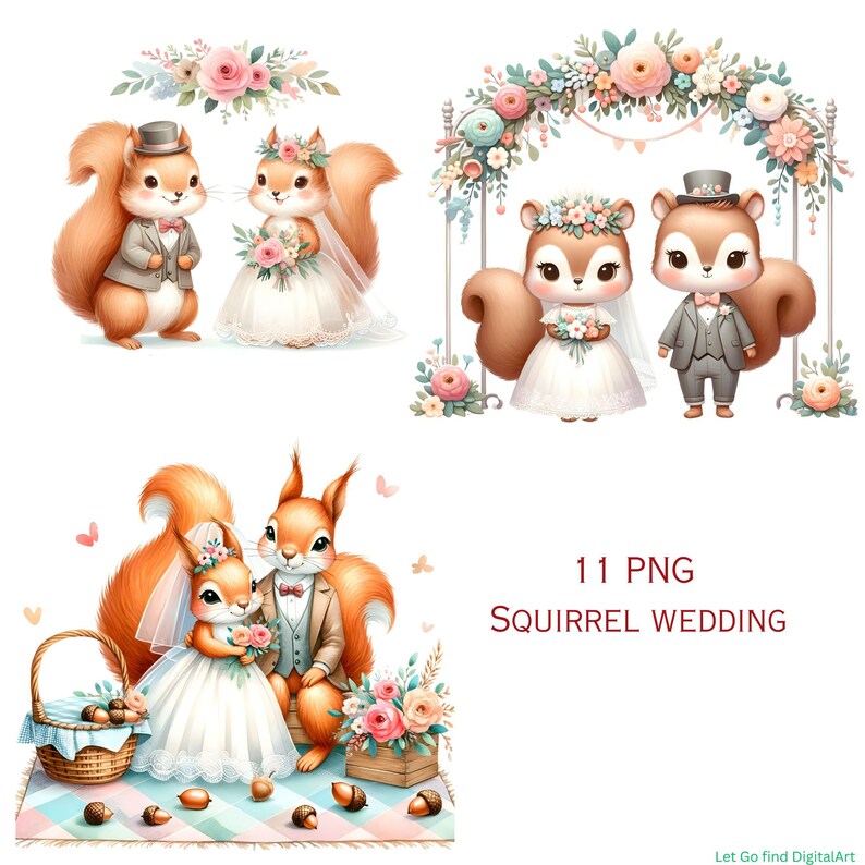 Squirrel Love Clip Art, 11 PNG Watercolor the Wedding of Squirrel Love ...