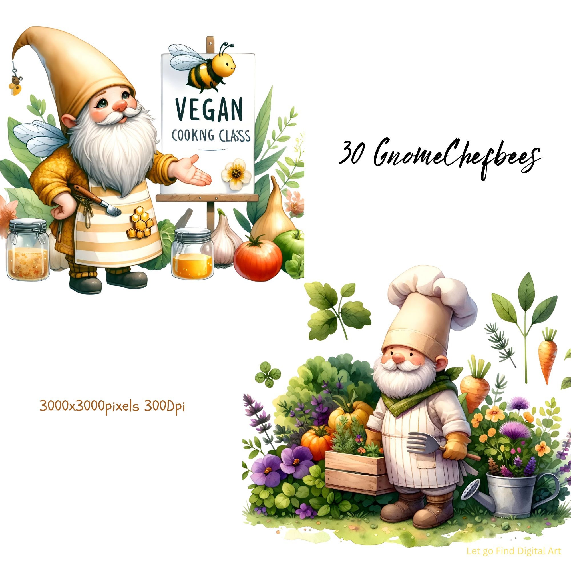 Chef Gnome Watercolor Clip Art, 30 PNG Gnome Chef Bees, Digital File ...