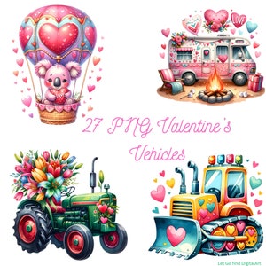 Valentine Clipart, 27 PNG Watercolor, Valentines Vehicles Transport ...