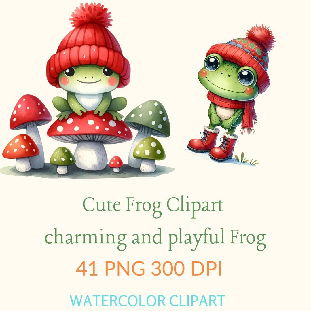 Watercolor Cute Frog Clipart, 41 PNG Charming and Playful Frog, Frog ...