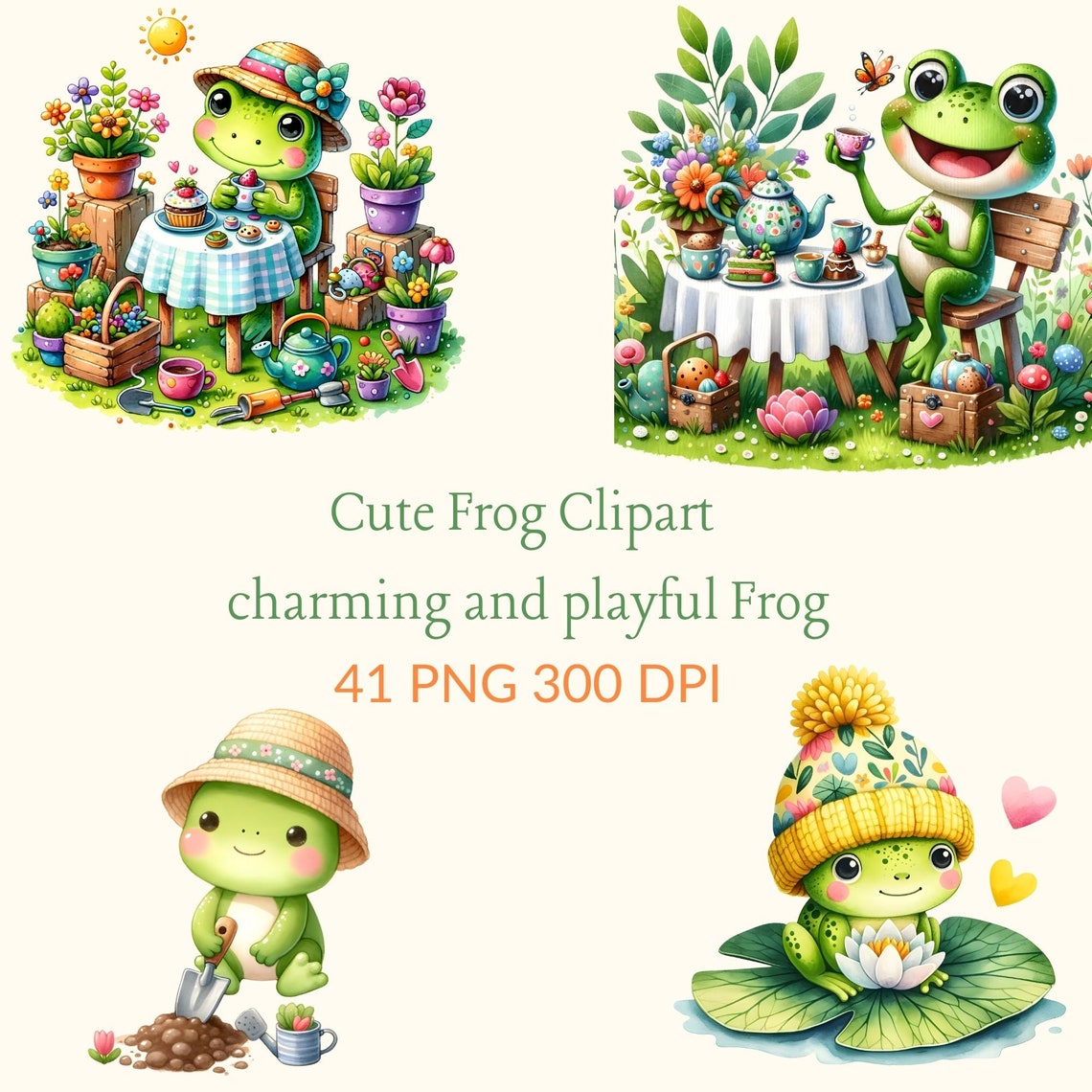Watercolor Cute Frog Clipart, 41 PNG Charming and Playful Frog, Frog ...