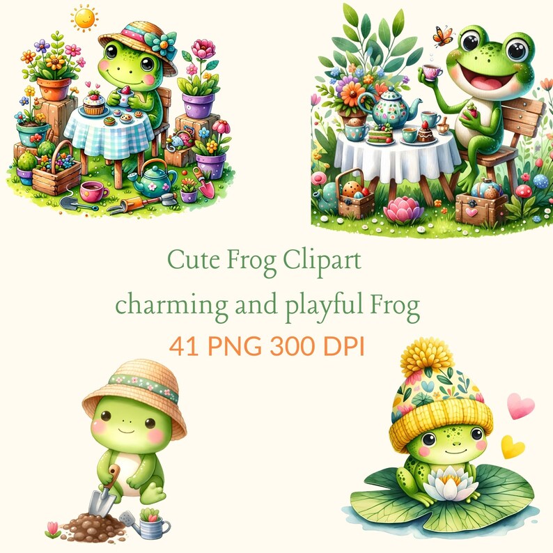 Watercolor Cute Frog Clipart, 41 PNG Charming and Playful Frog, Frog ...