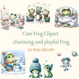 Watercolor Cute Frog Clipart, 41 PNG Charming and Playful Frog, Frog ...