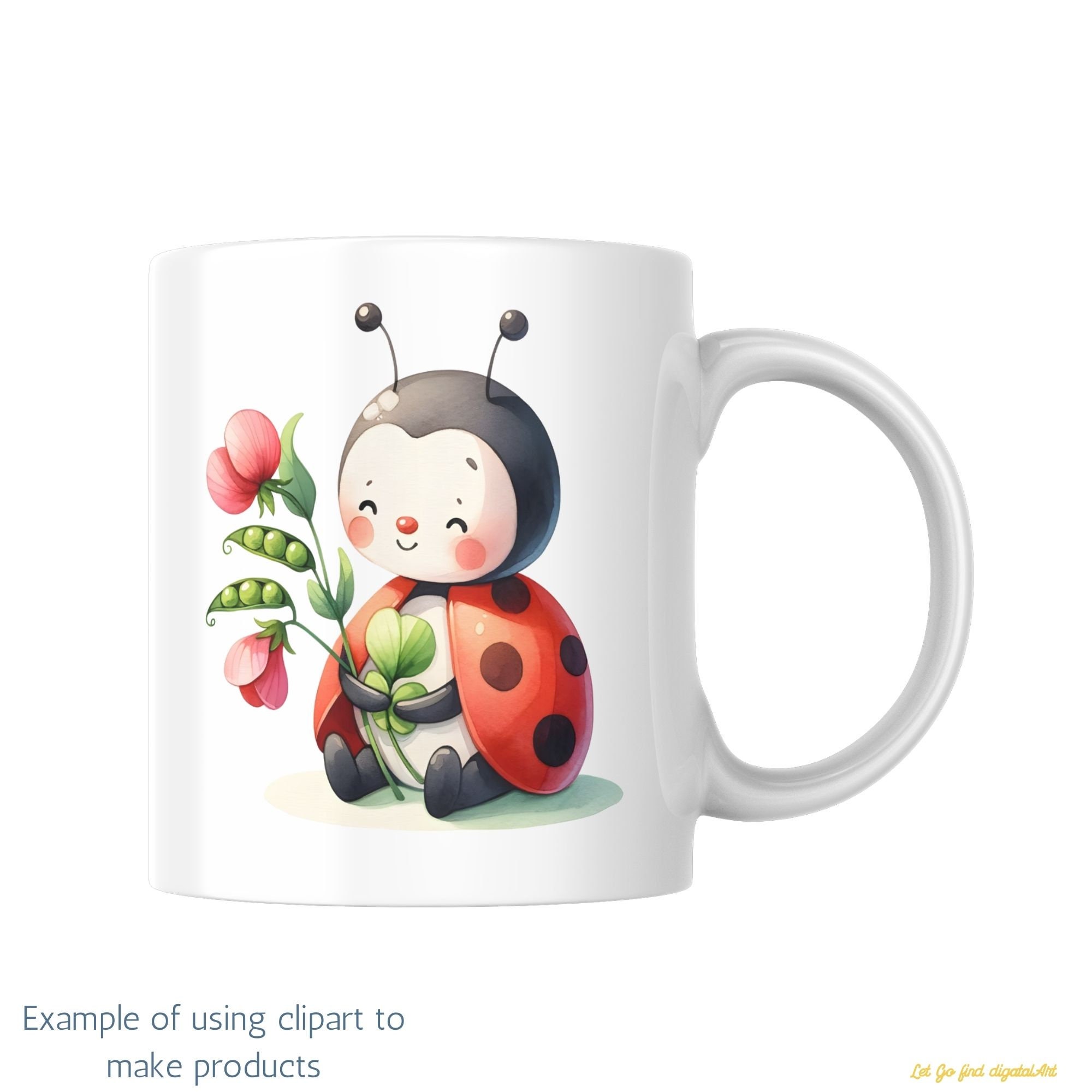 Ladybug Clipart, Watercolor 22 PNG, Ladybug With Flowers Valentine ...