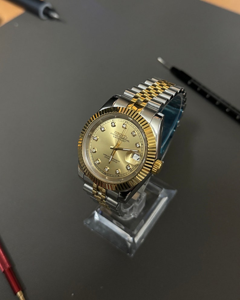 Seiko Mod Datejust: Two Tone Champagne Diamond Marker Dial on Jubilee ...