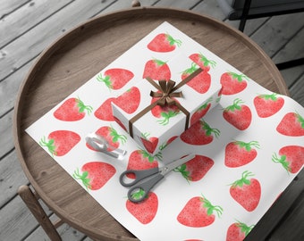Strawberries Wrapping Paper, Strawberry Gift Wrap, Strawberry and ...