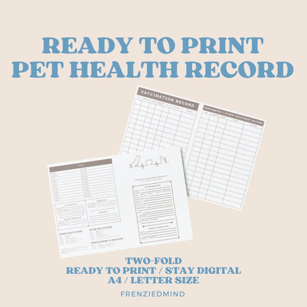 Pet Health Record Vaccination Certificate Tracker Template Printable ...