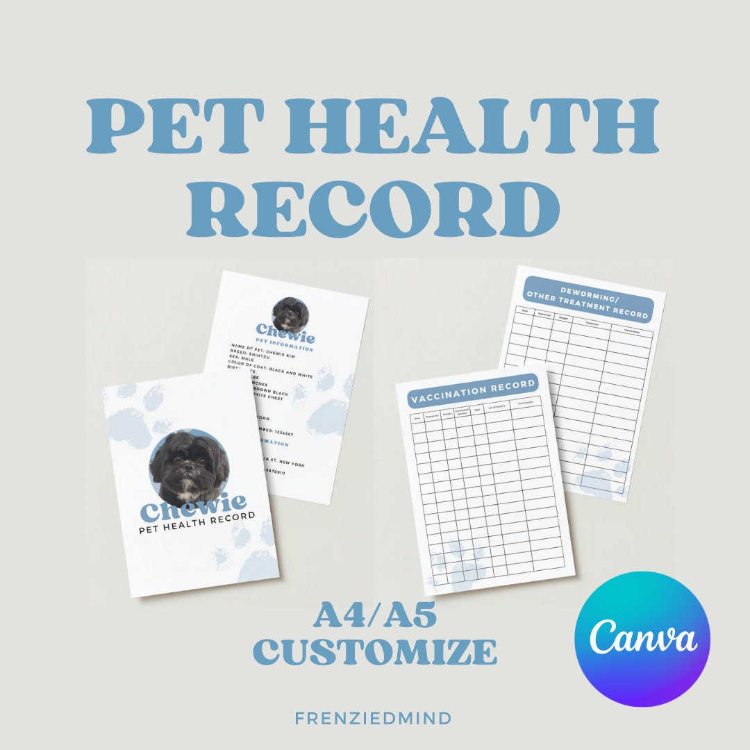 Pet Health Record Template L Vaccination Tracker Digital Record Book ...