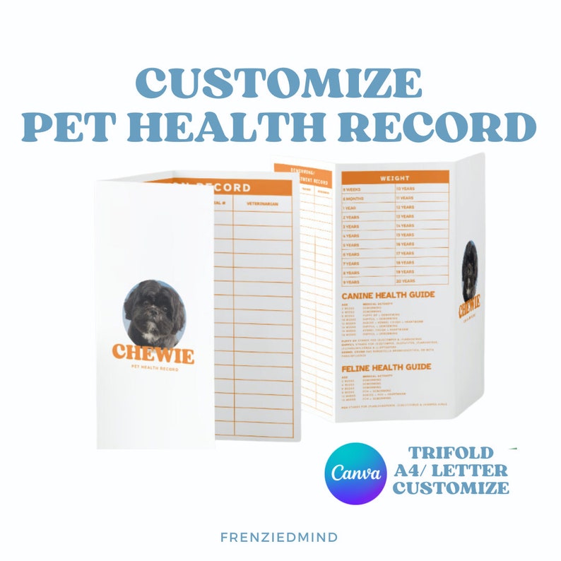 Trifold Pet Health Record, Vaccination Tracker (printable Download) - Etsy