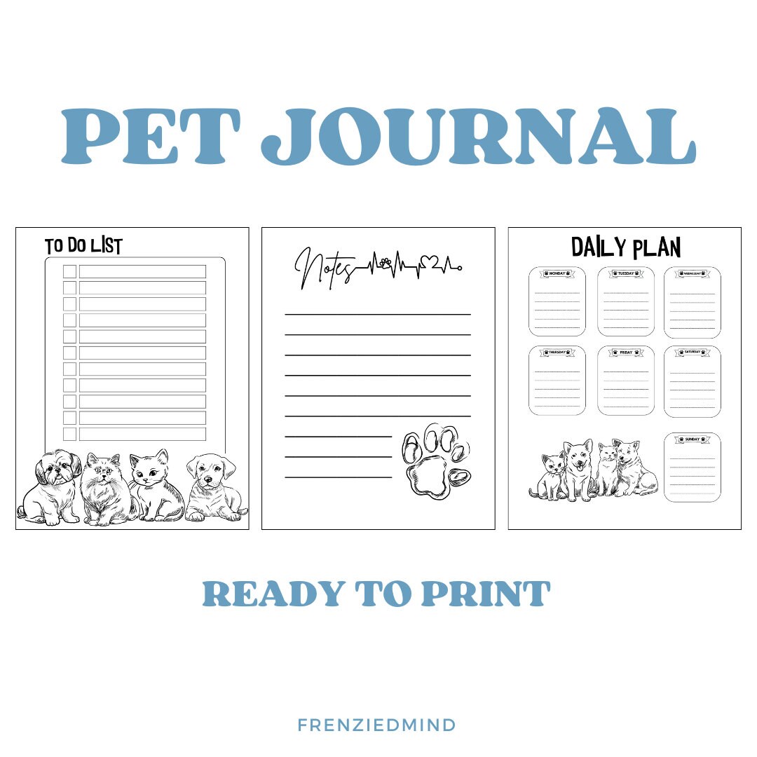 Ultimate Pet Journal Printable Printable Pet to Do List, Pet Notes, Pet ...