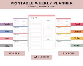 Printable Weekly Planner, to Do List, Weekly Schedule, Weekly Journal ...