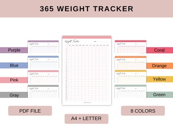 365 Day Weight Tracker, Weight Loss Tracker, Daily Weight Log, Wellness ...