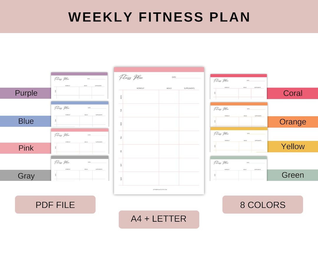 Weekly Fitness Planner Printable, Workout Planner, Meal Planner ...