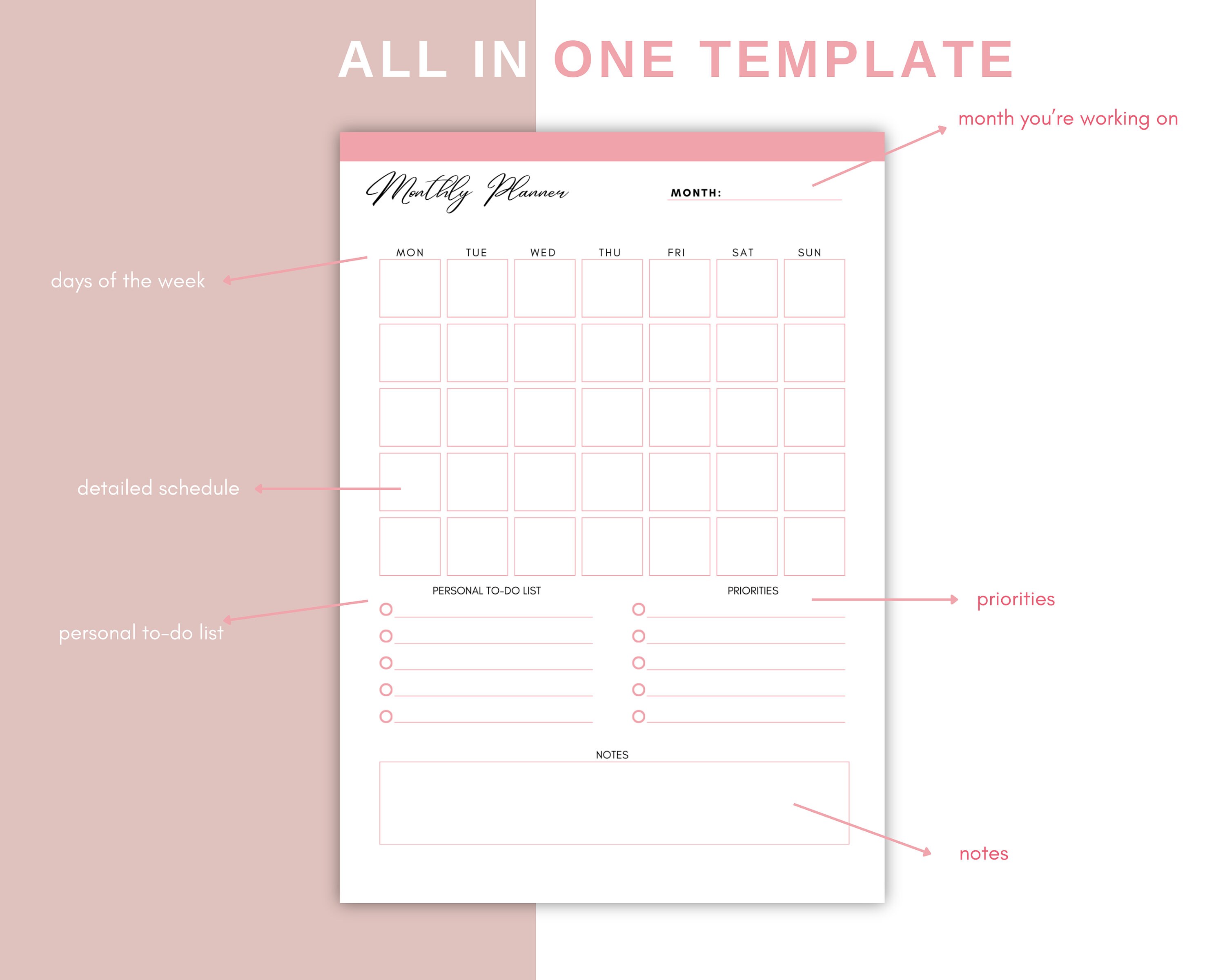 Monthly Planning Printable, to Do List Template, Task List, Goal ...
