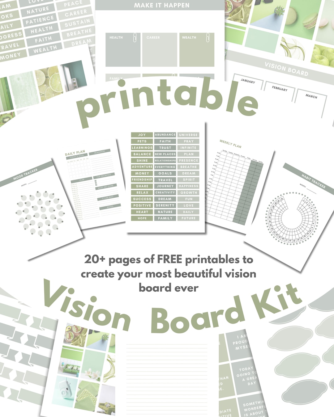 Vision Board Kit Printable Vision Board Digital Printable Journaling ...