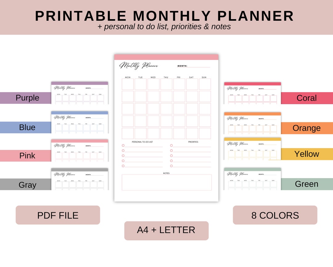 Monthly Planning Printable, to Do List Template, Task List, Goal ...