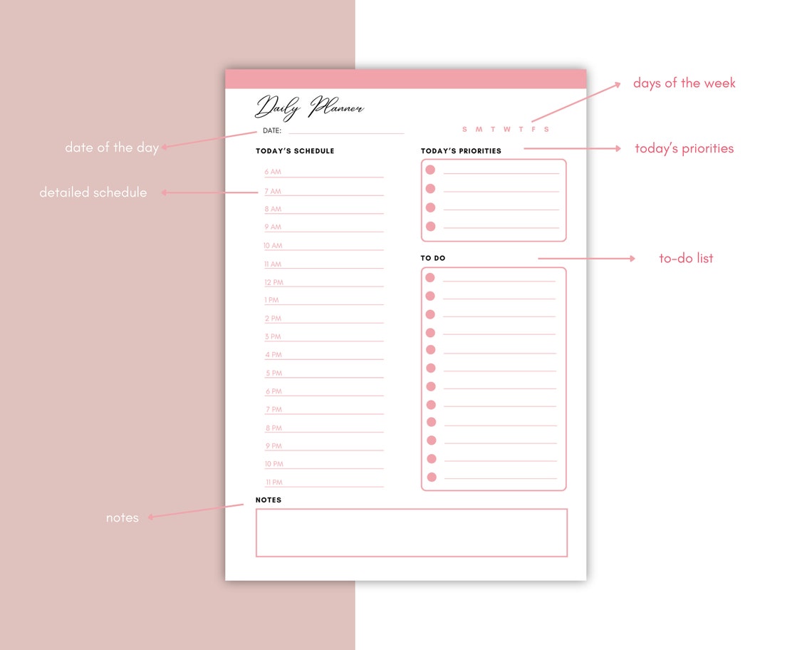 Printable Daily Planner, Daily To-do List, Daily Schedule, Productivity ...