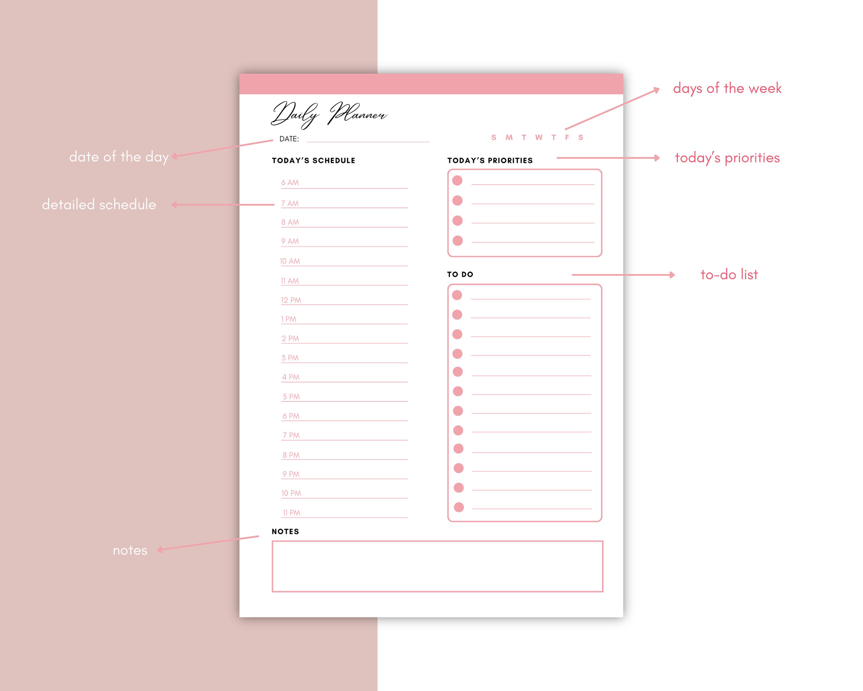 Printable Daily Planner, Daily To-do List, Daily Schedule, Productivity ...