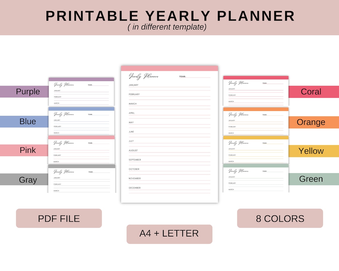 Yearly Overview, Yearly Planner Printable, Year at a Glance, Minimalist ...