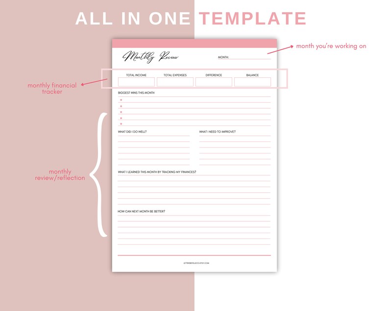 Monthly Financial Review, Printable Budget and Finance Planner ...