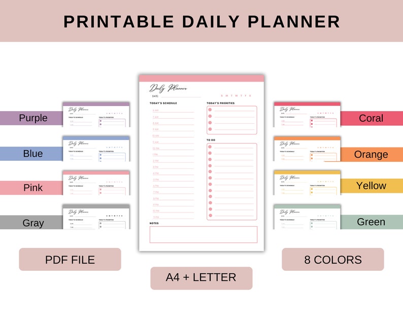 Printable Daily Planner, Daily To-do List, Daily Schedule, Productivity ...